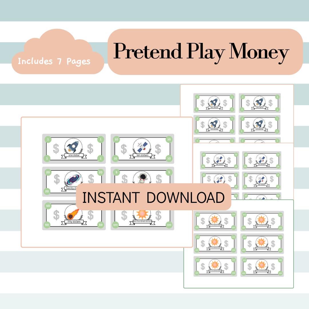 Space Themed Pretend Play Money Printable| 7 Pages |digital Download ...