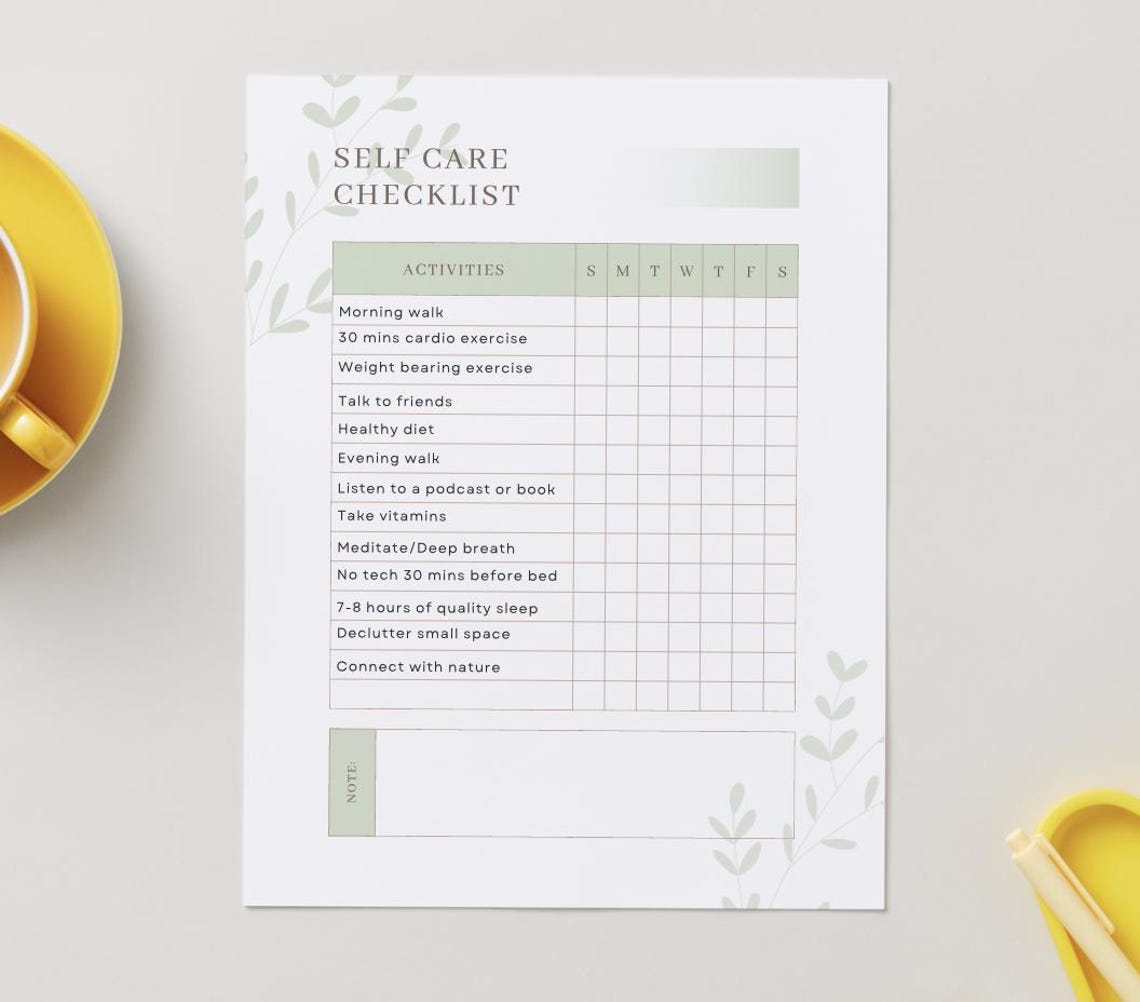 Weekly Self-care Checklist Printable | Prefilled & Blank Self Care ...