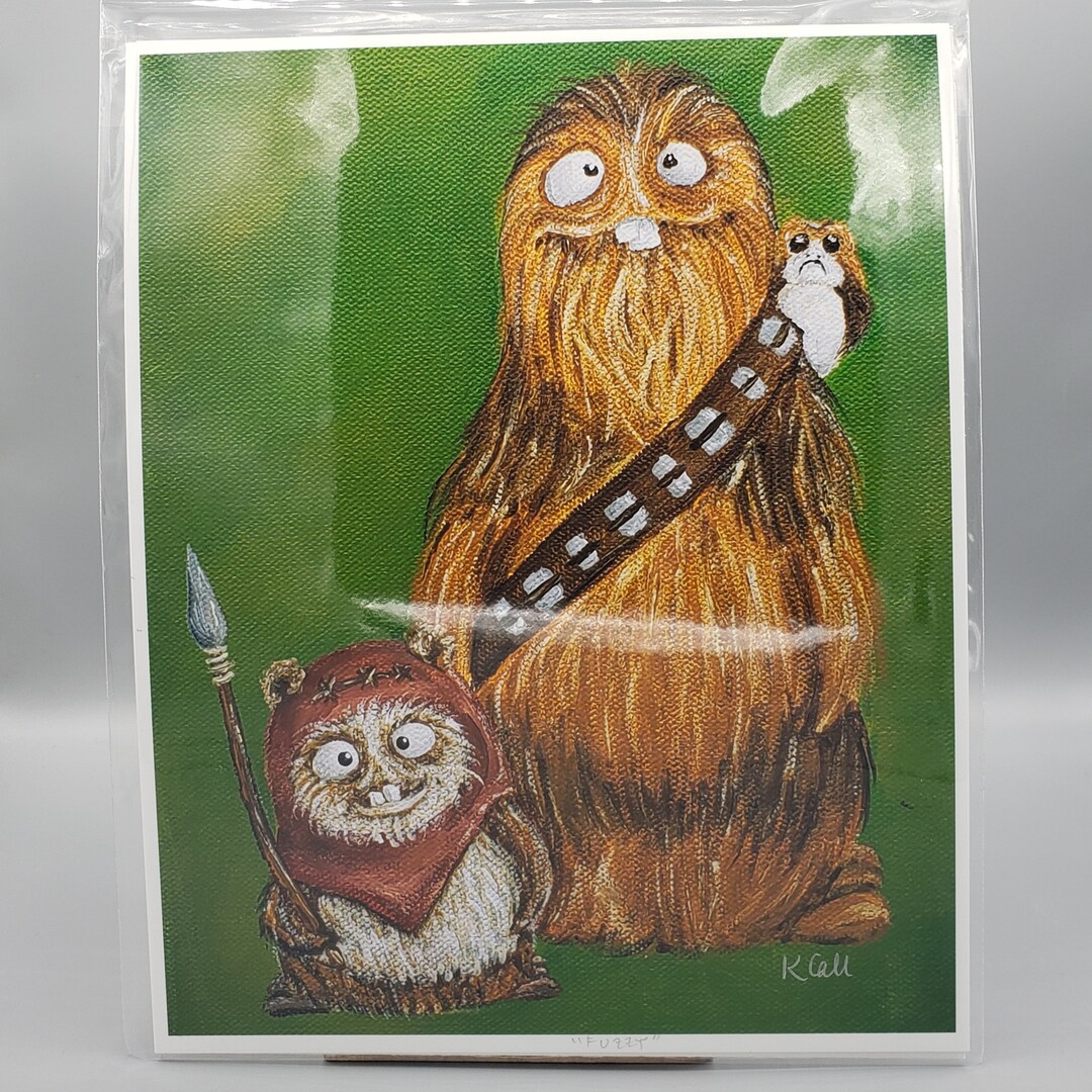 Fuzzy Space Battle Fan Art Chewbacca Porg Ewok Monster Art Print Giclée ...