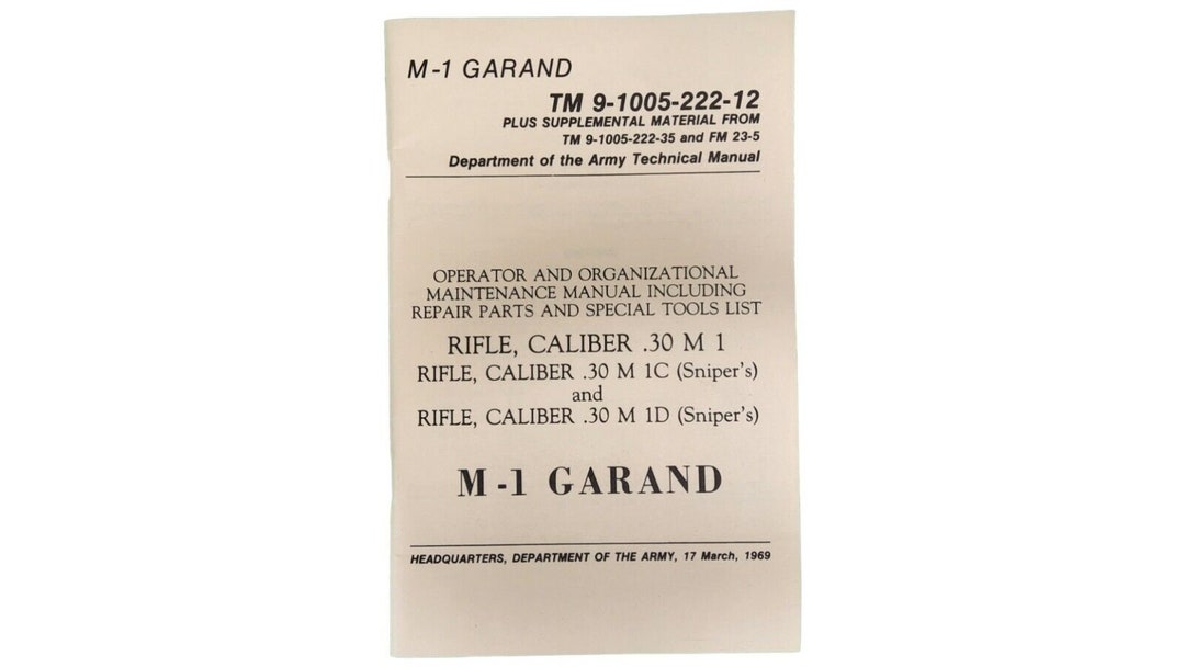 Reproduction of US Army TM 9-1005-222-12 (march 1969) for M1 Garand - Etsy