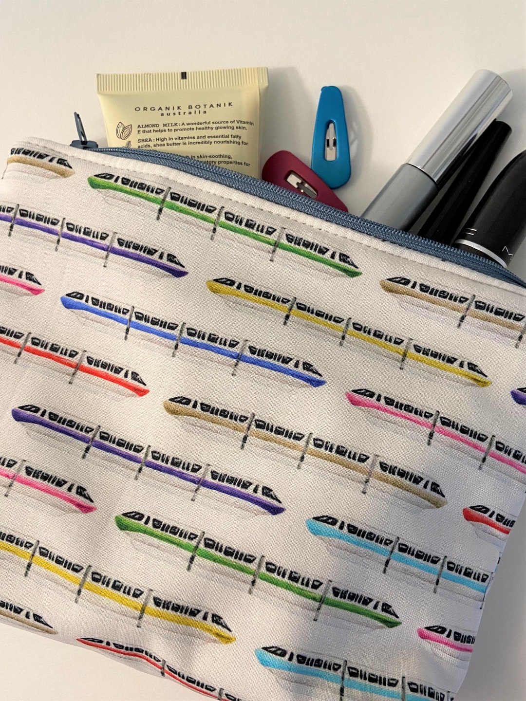 Monorail Zipper Pouch. Handmade. Train Zipper Pouch - Cosmetic Bag ...