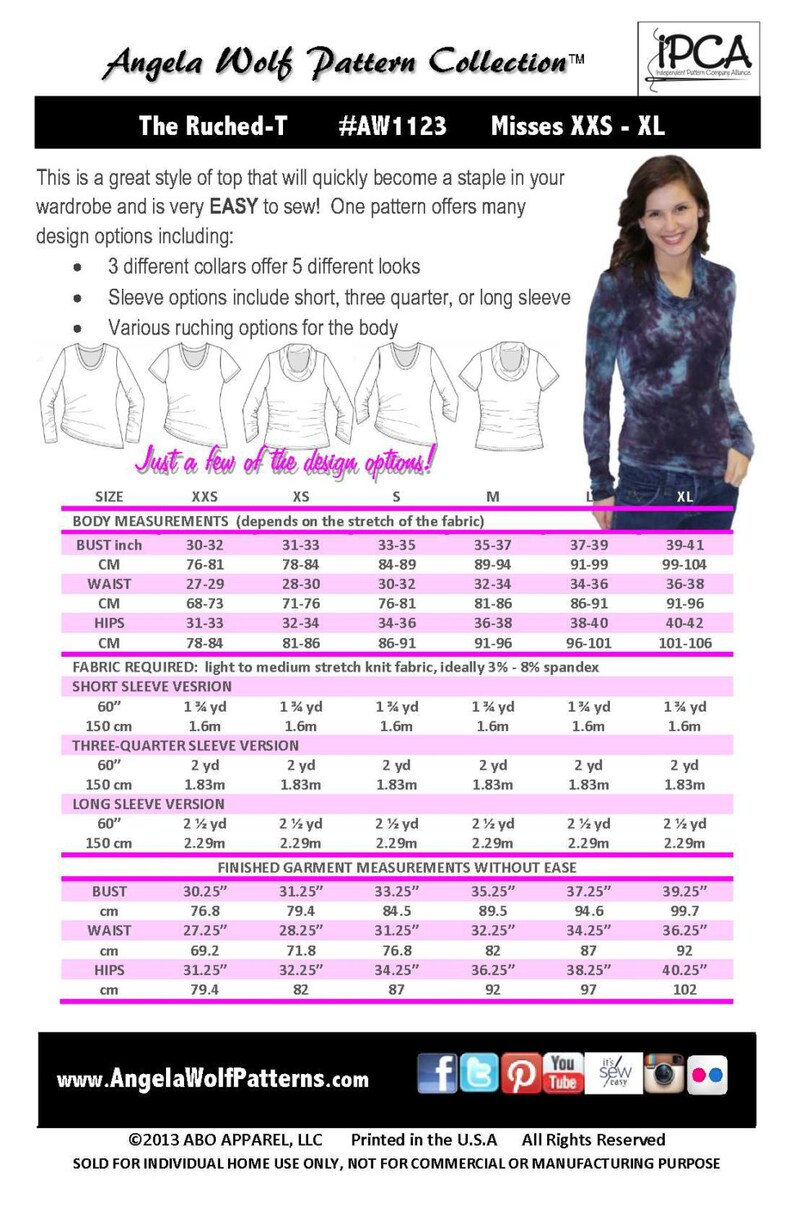 Ruched-t #AW1123 | Angela Wolf Sewing Pattern Collection - Sizes XXS ...
