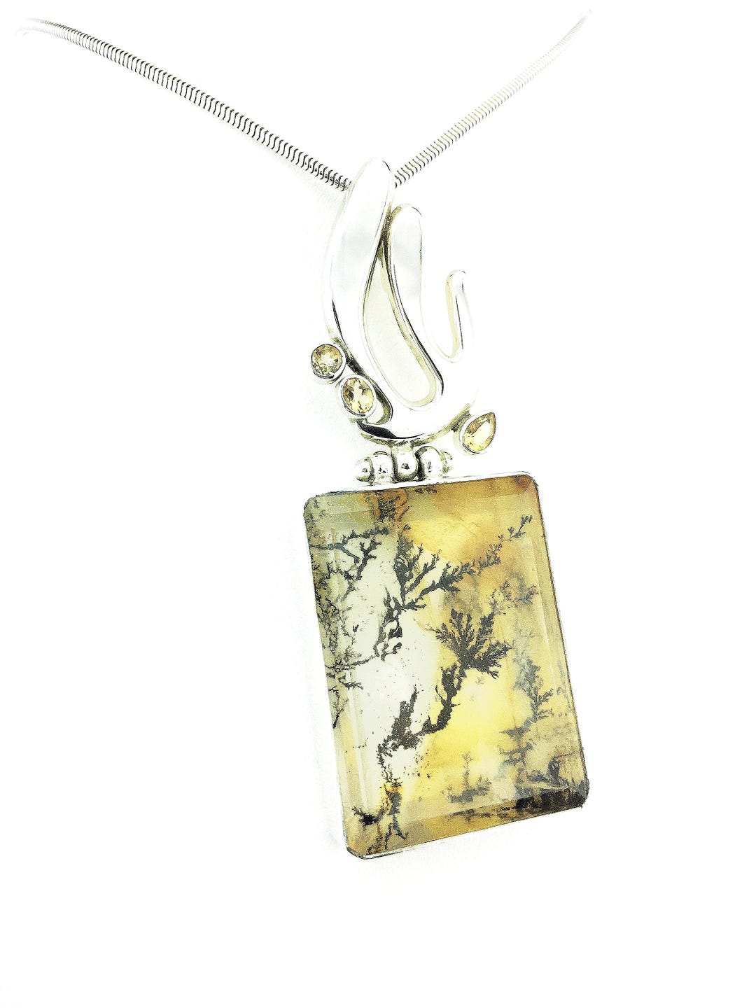 Dendritic Iron Inclusion Quartz & Citrine Pendant 925 Sterling Silver ...
