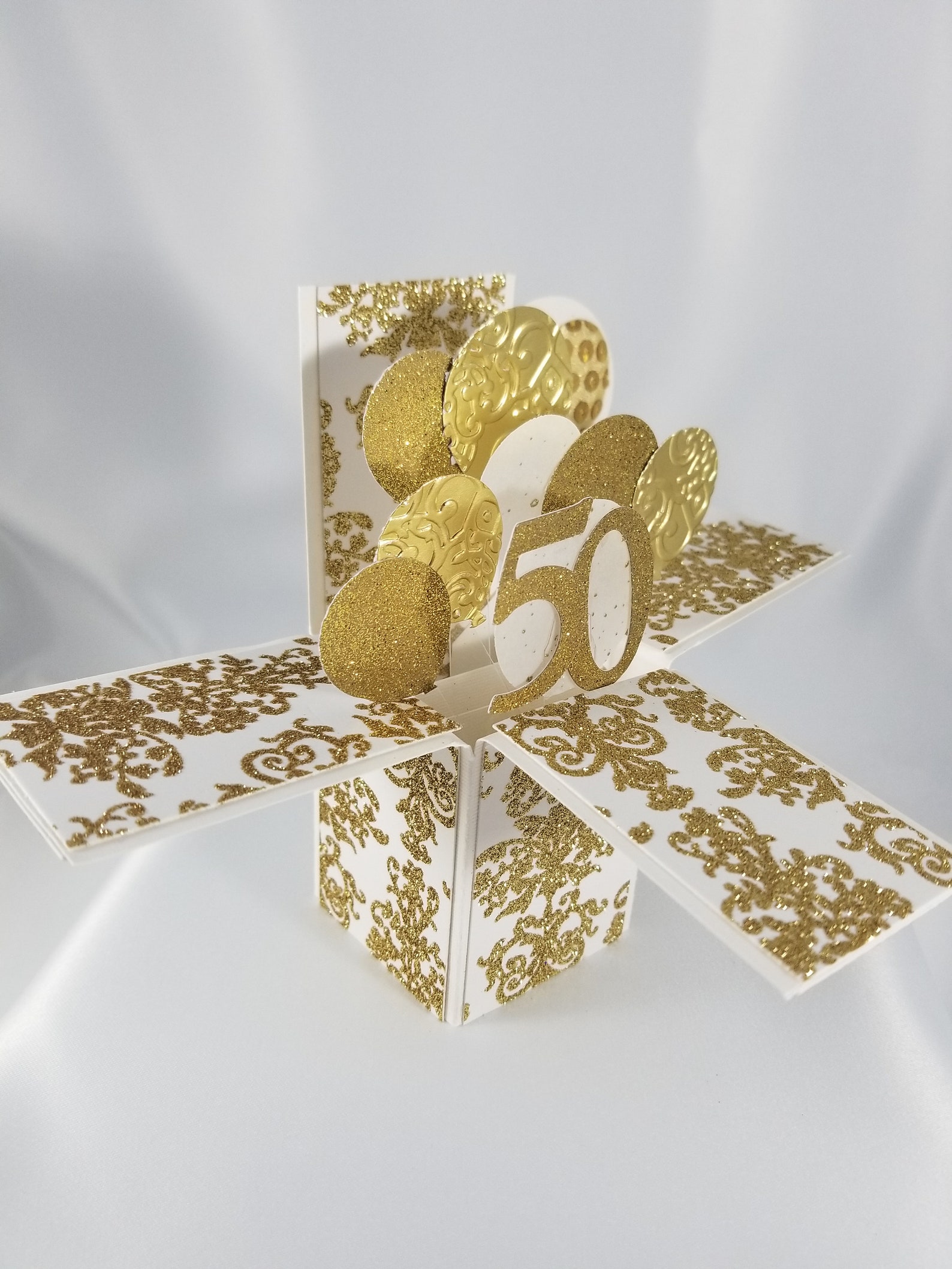 Pop up 50th Annniversary-handmade-3d-greeting Card-sparkling-glittering ...