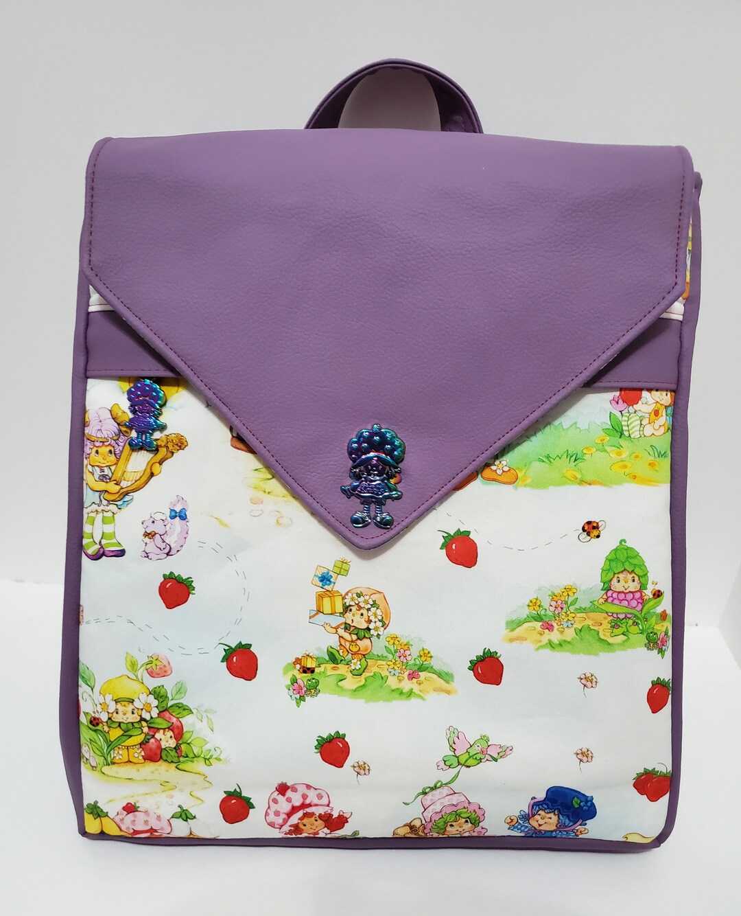 80s Strawberry Dessert Girl Cartoon Character Adjustable Backpack Purse ...