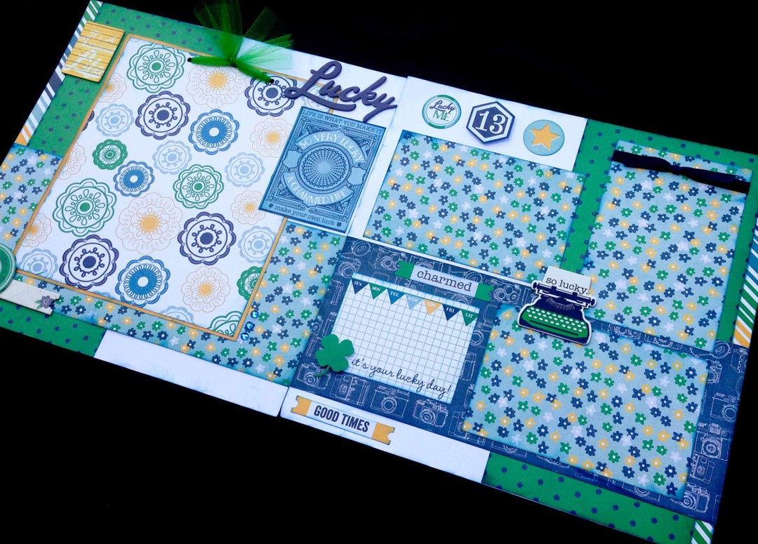 12x12 Scrapbook Page ‘lucky’ Themed Kit. DIY Kit or Pre-made Double ...