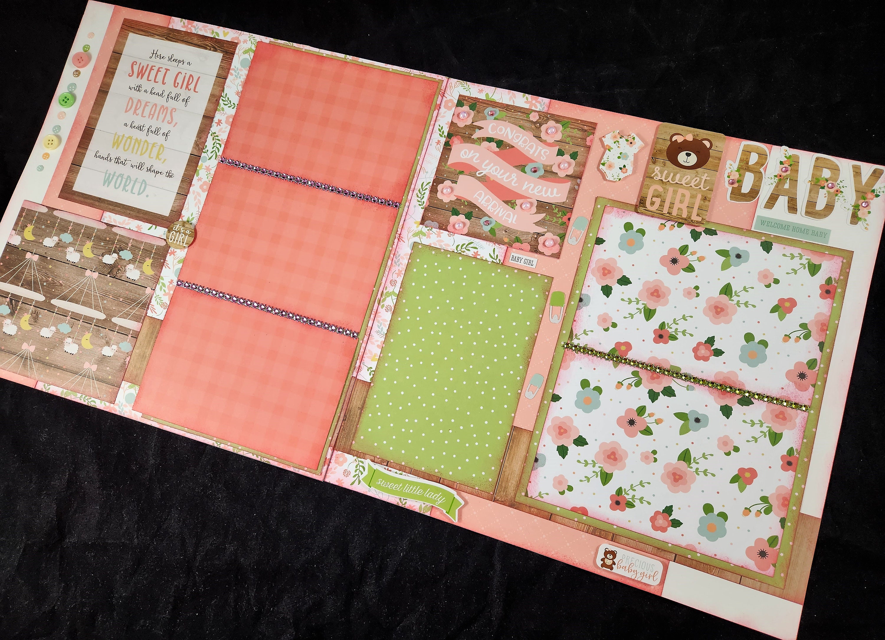 12X12 Baby Girl Scrapbook Page Kit, Girl Premade Scrapbook Page, Girl ...