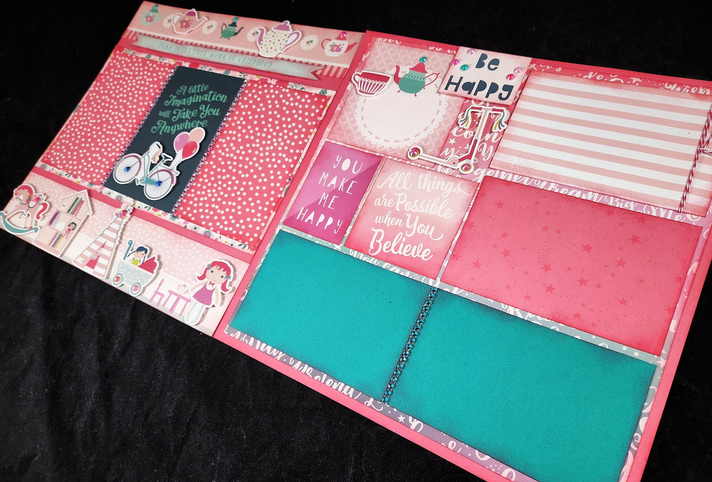 12X12 Girl Scrapbook Page Kit, Girls Premade Scrapbook Page, Girls ...