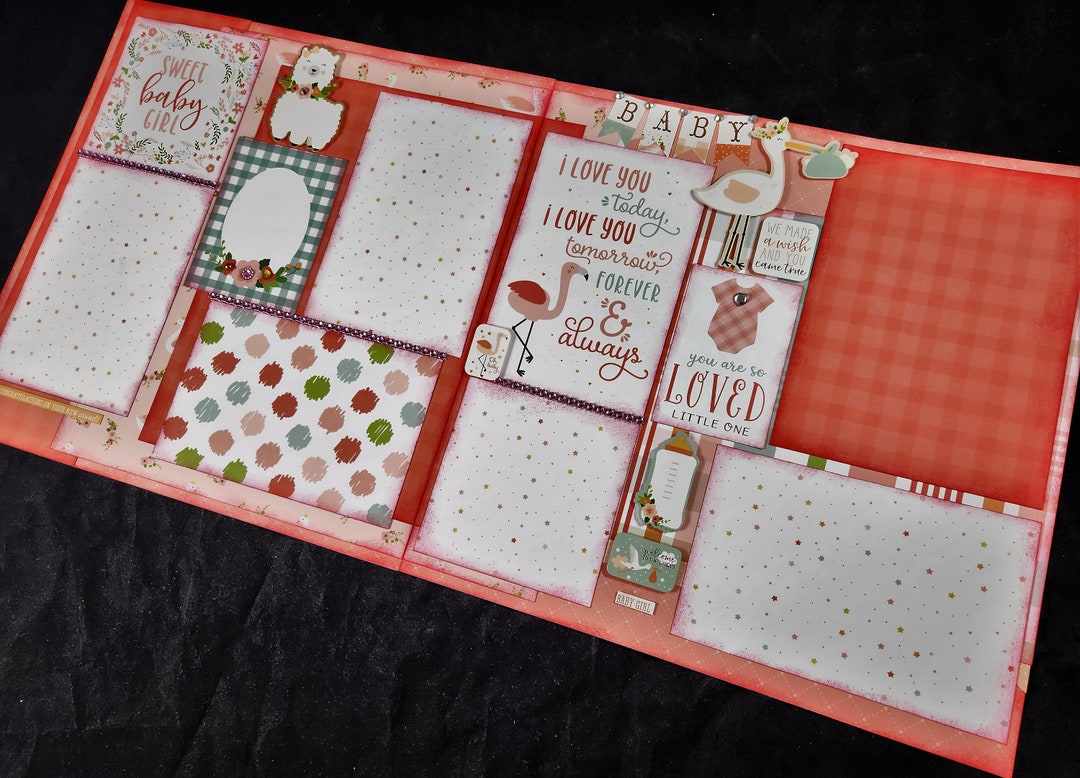 12X12 Baby Girl Scrapbook Page Kit, Girl Premade Scrapbook Page, Girl ...