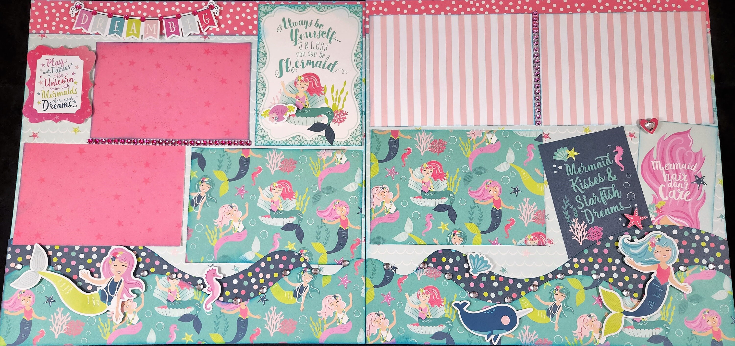 12X12 Girl Scrapbook Page Kit, Mermaid Premade Scrapbook Page, Girls ...