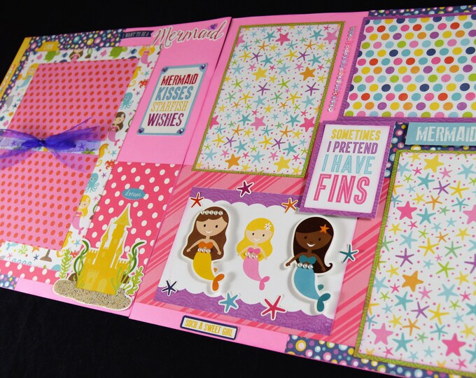 12X12 Girl Scrapbook Page Kit, Mermaid Premade Scrapbook Page, Girls ...