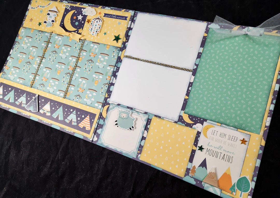 12X12 Baby Boy Scrapbook Page Kit, Baby Boy Premade Scrapbook Page, Boy ...