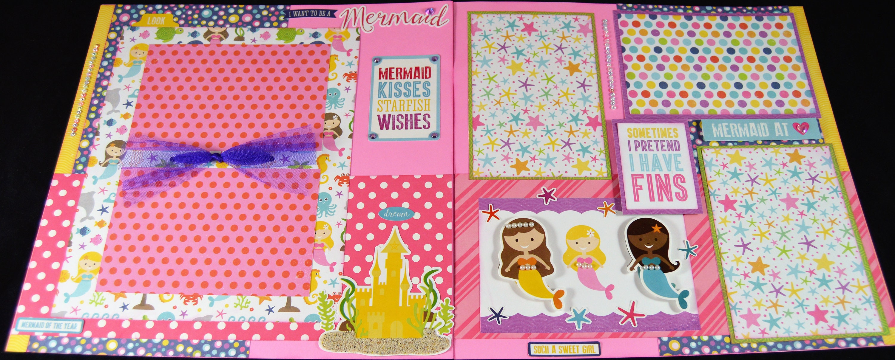 12X12 Girl Scrapbook Page Kit, Mermaid Premade Scrapbook Page, Girls ...