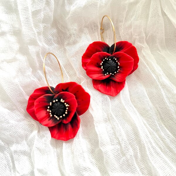 Polymer Clay Poppy Flower Earrings - Etsy