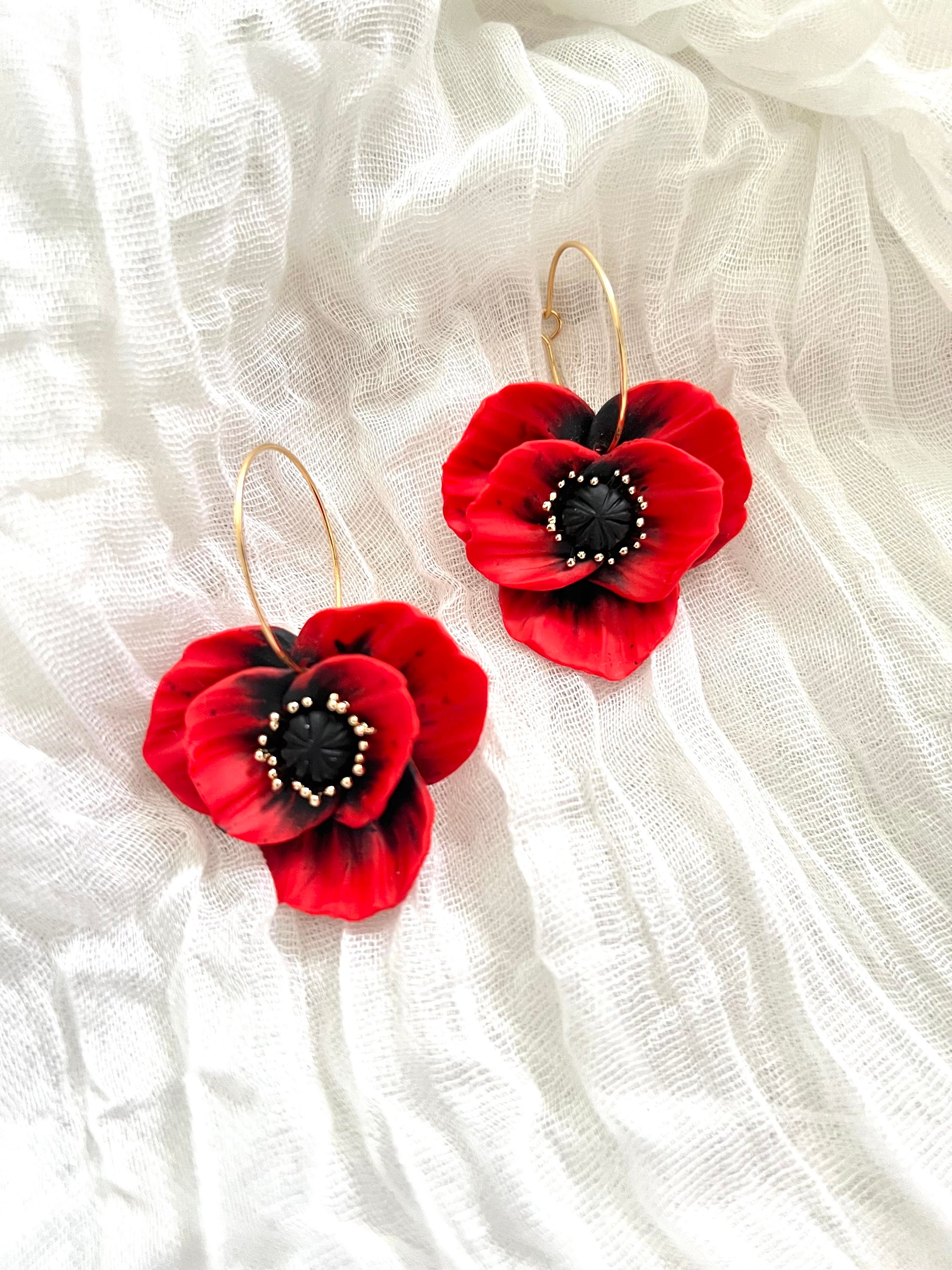 Polymer clay poppy earrings store