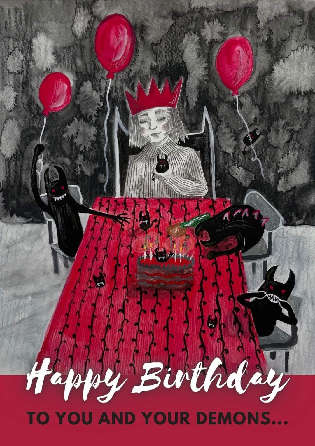 Gothic Dark Birthday Card Happy Birthday Demons - Etsy