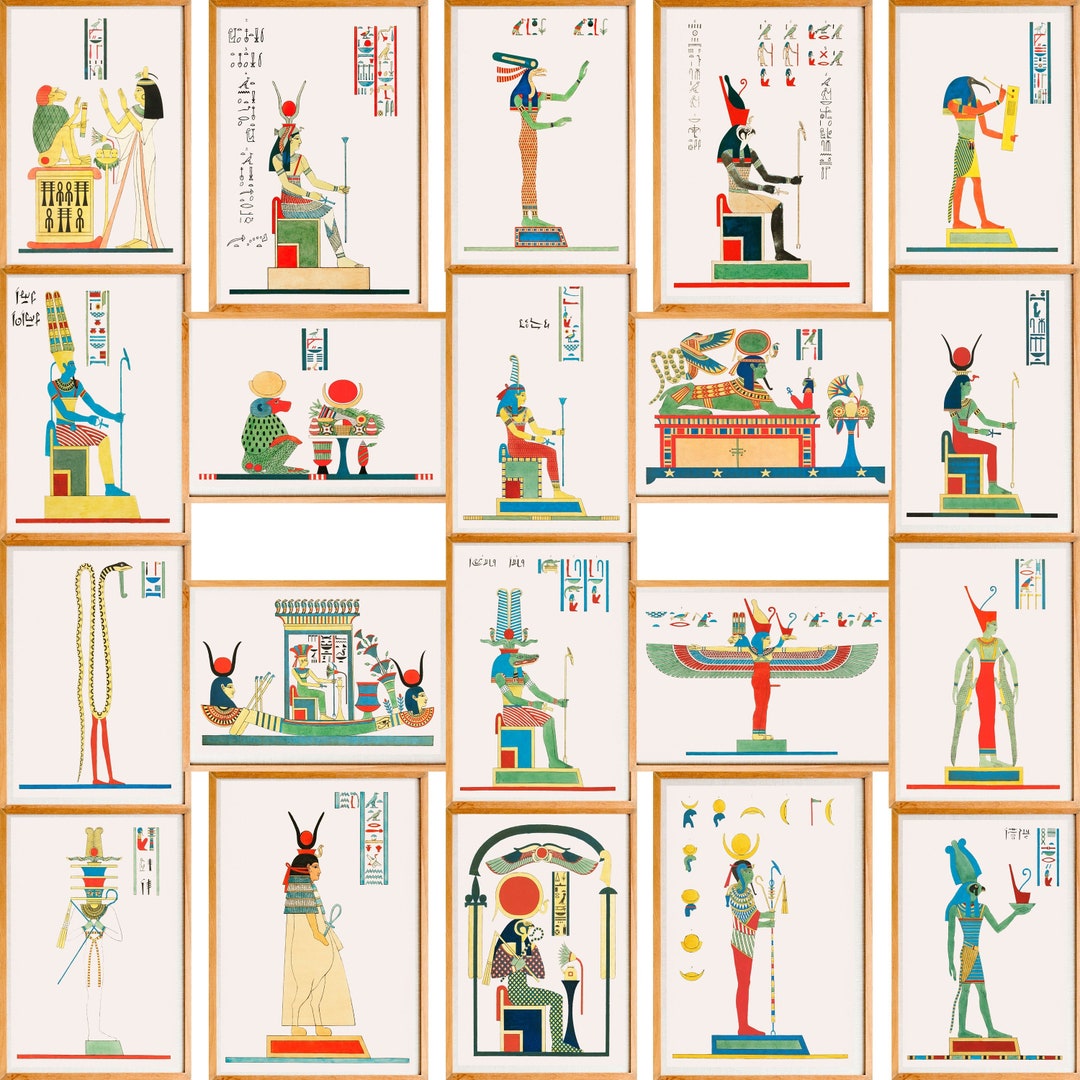 Ancient Egyptian Pantheon Set of 20, Ancient Egypt Prints, Hieroglyphic ...
