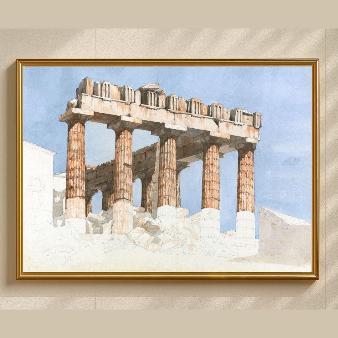 Parthenon Watercolor Wall Art, Greek Architecture Print, Ancient Greece ...