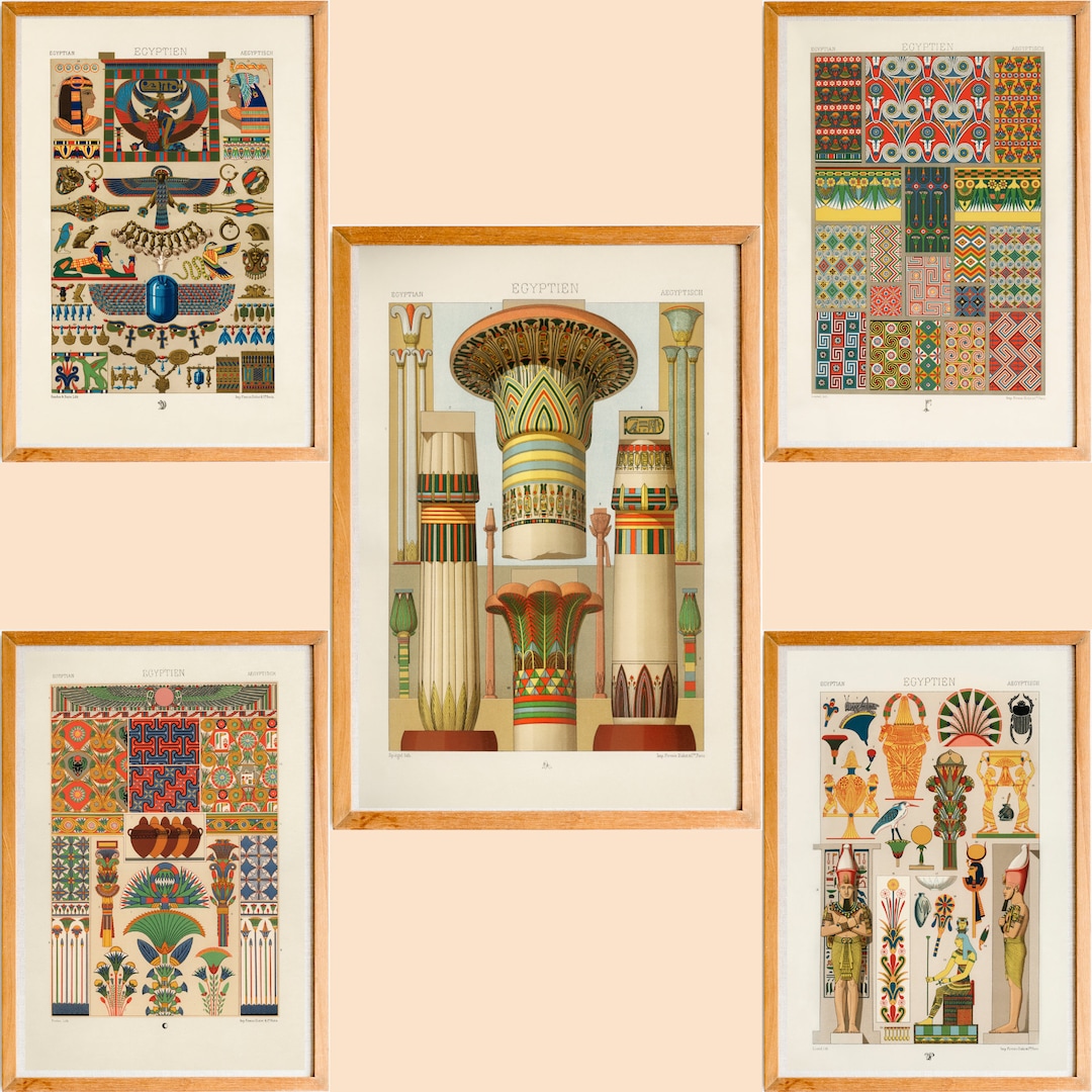 Ancient Egyptian Wall Art Set of 5, Ancient Egypt Prints, Hieroglyphic ...
