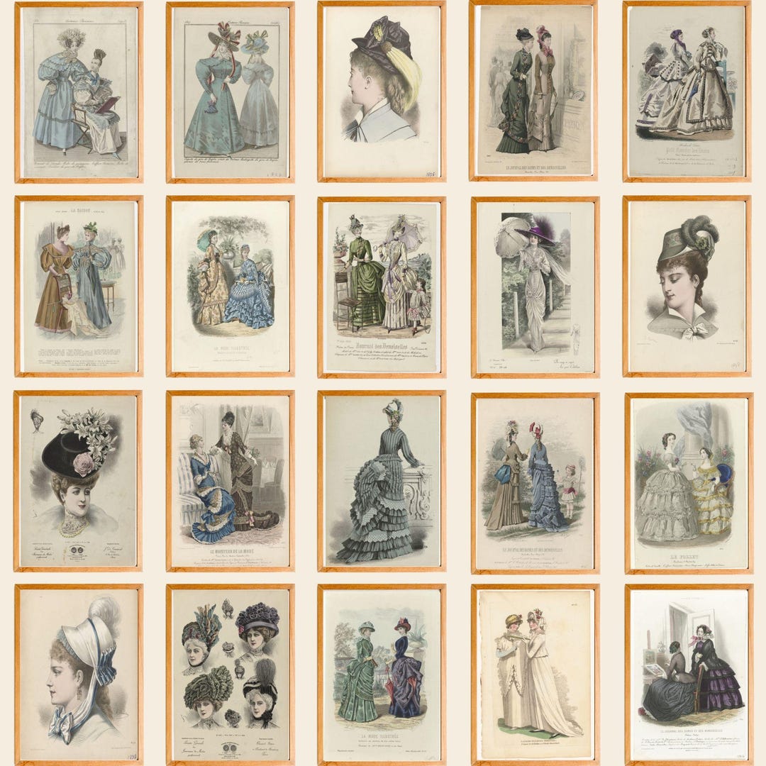 Vintage Fashion Illustration Set of 160 Wall Art Print, Historical ...