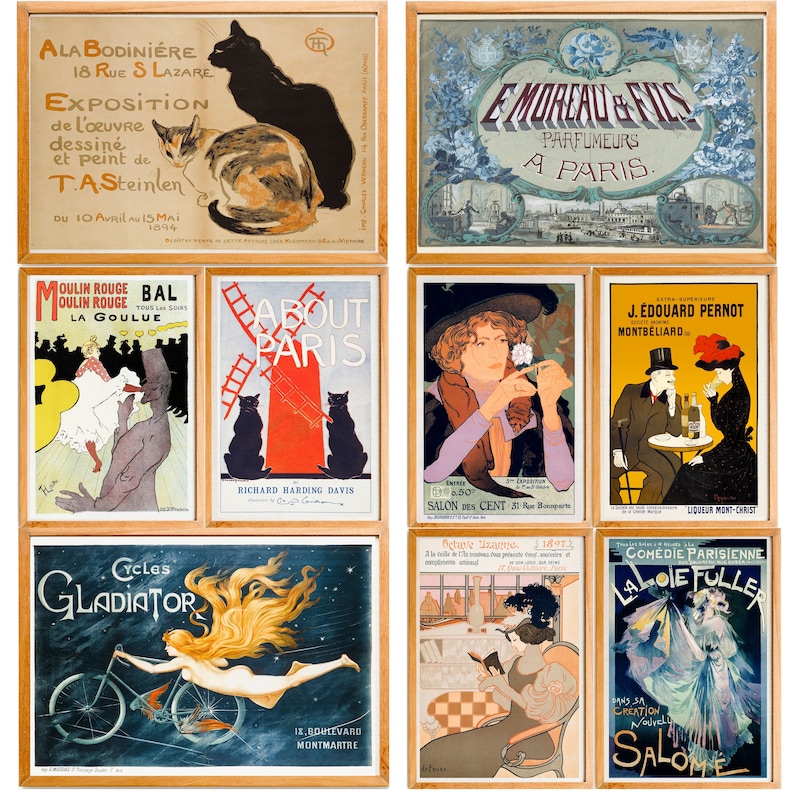 Vintage French Poster Gallery Wall Art Print Set of 9, Eclectic Art ...
