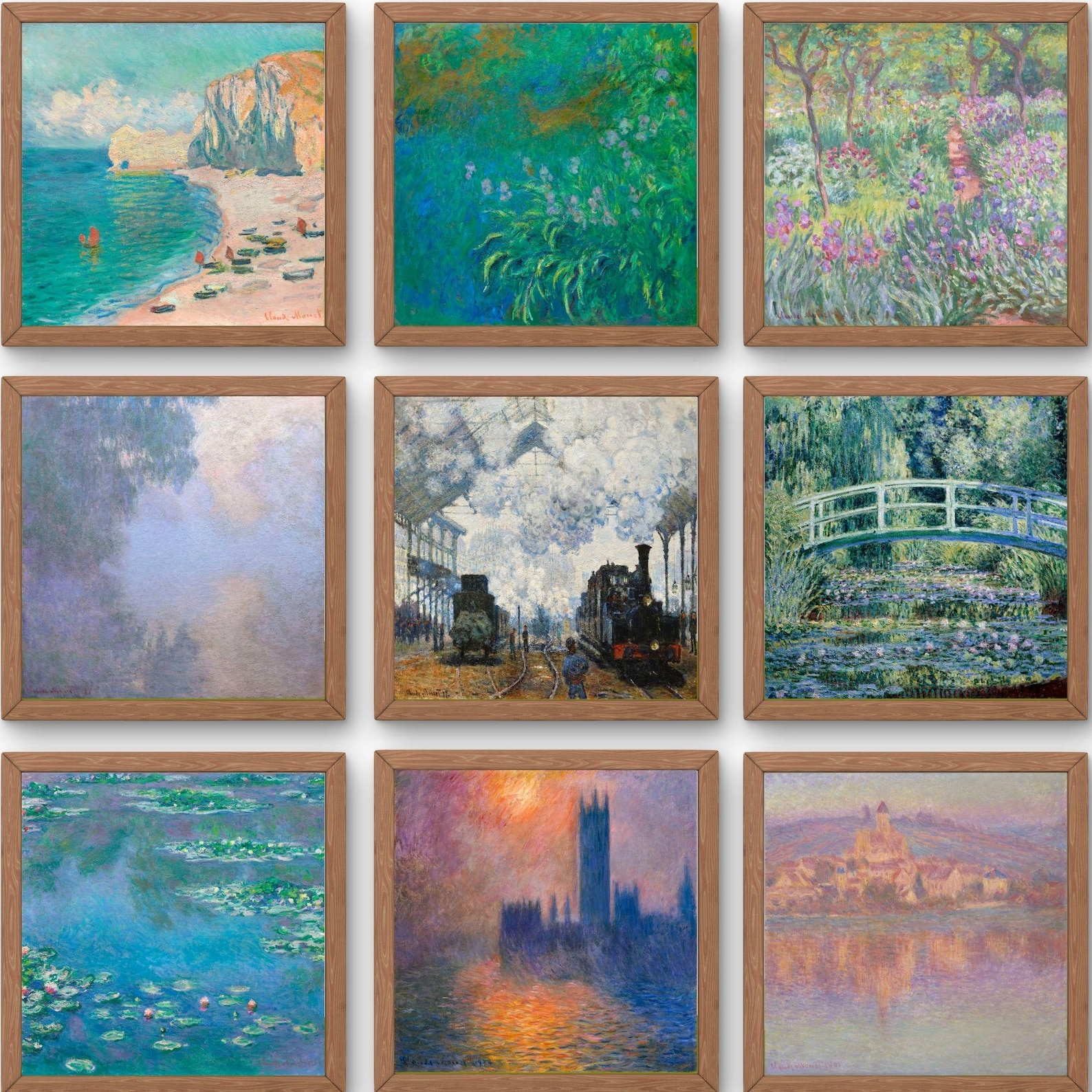 Claude Monet Square Wall Art Print Set of 9, Impressionist Wall Print ...