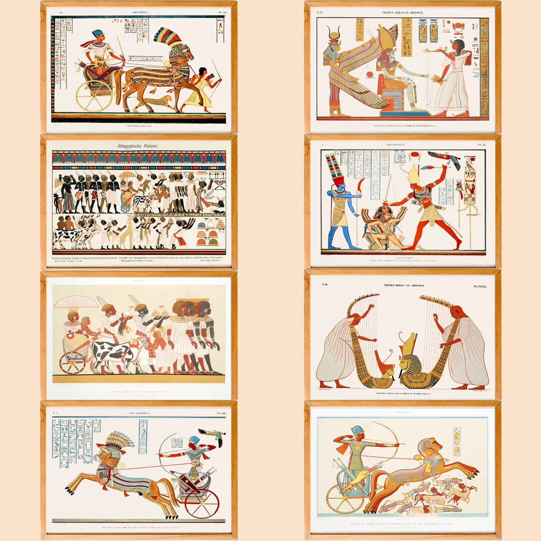 Ancient Egyptian Wall Art Set of 8, Vintage Egypt Prints, Hieroglyphic ...
