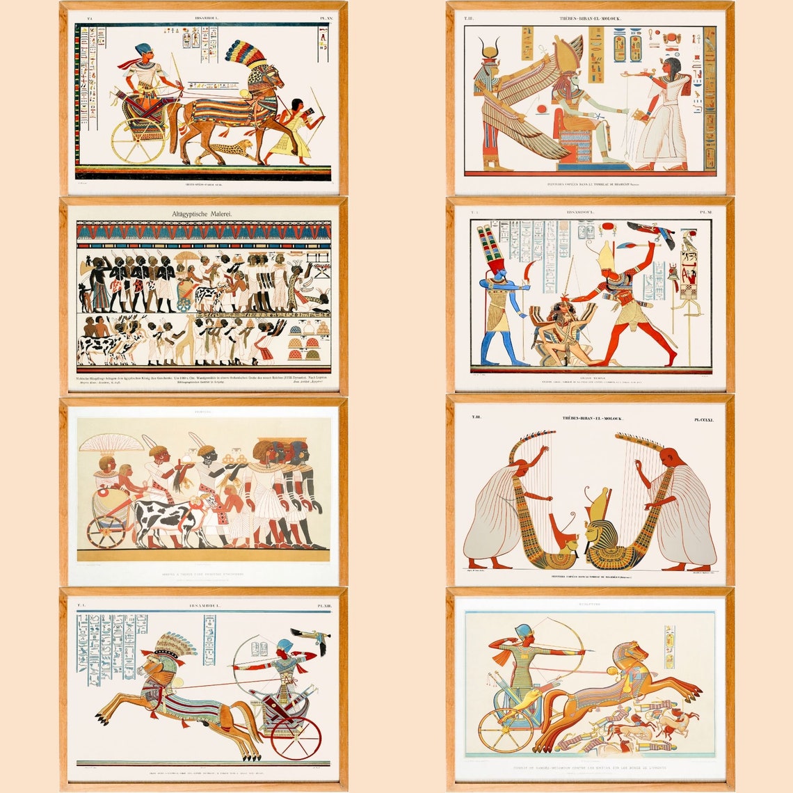 Ancient Egyptian Wall Art Set of 8, Ancient Egypt Prints, Hieroglyphic ...