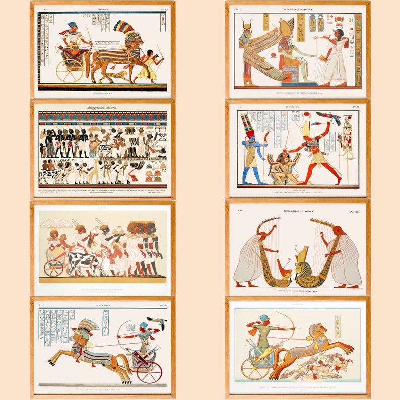 Ancient Egyptian Wall Art Set of 8, Vintage Egypt Prints, Hieroglyphic ...