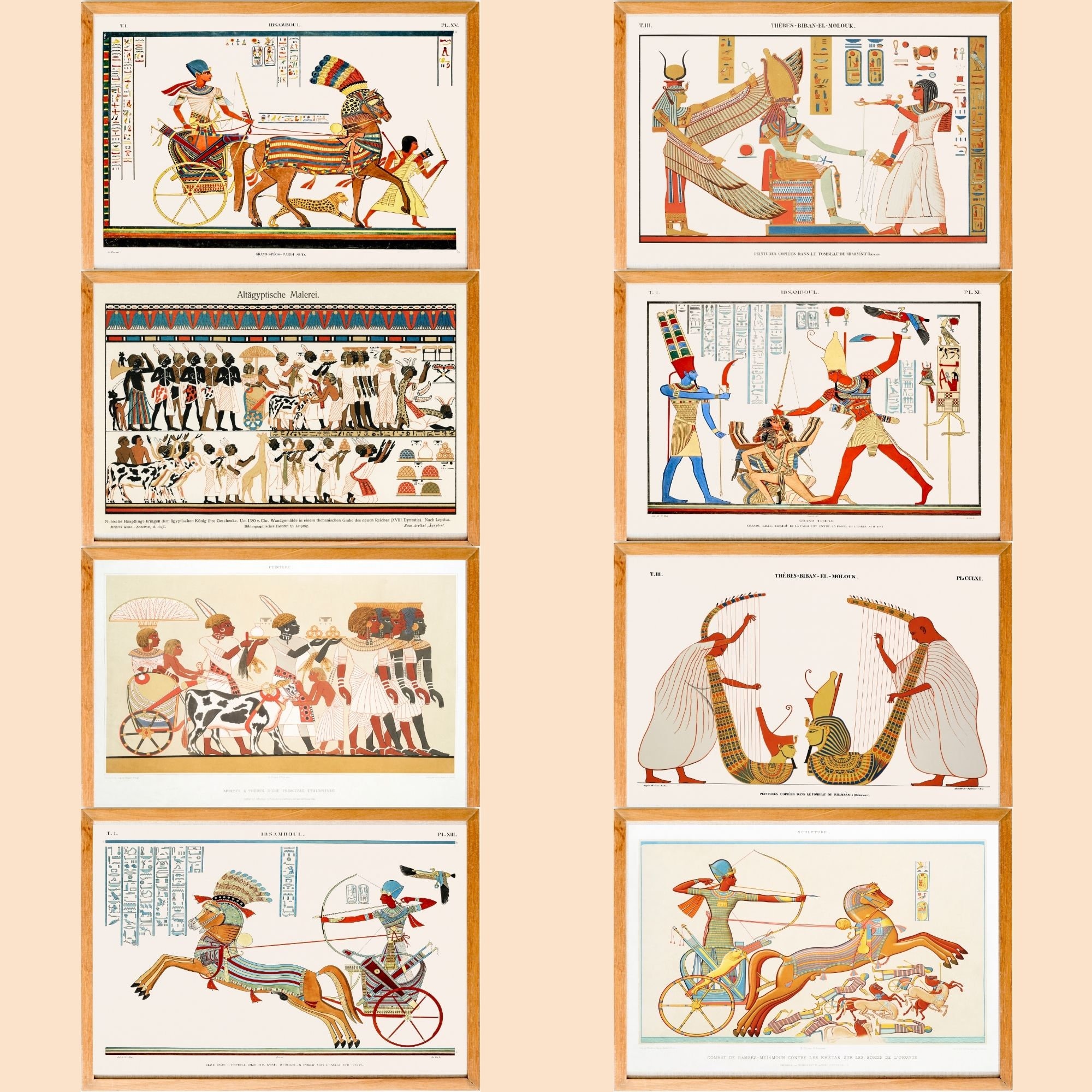 Ancient Egyptian Wall Art Set of 8, Vintage Egypt Prints, Hieroglyphic ...