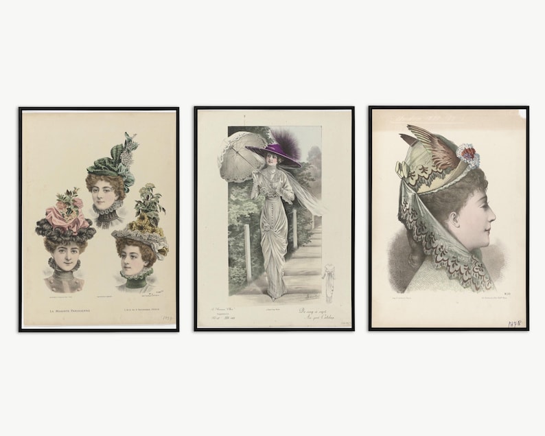 Vintage Fashion Illustration Set of 160 Wall Art Print, Historical ...
