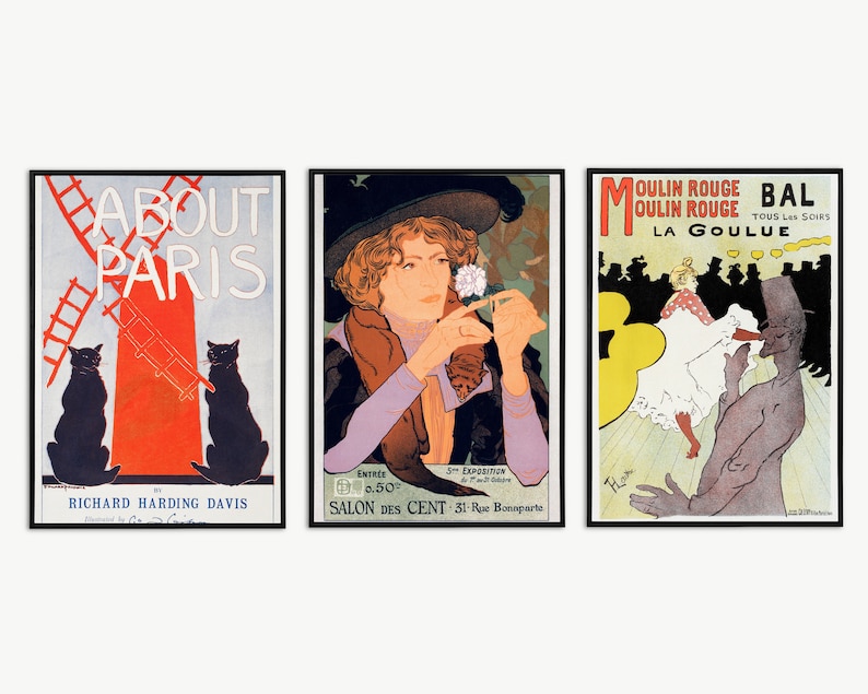 Vintage French Posters, Paris Wall Art Set of 9, Retro Gallery Prints ...
