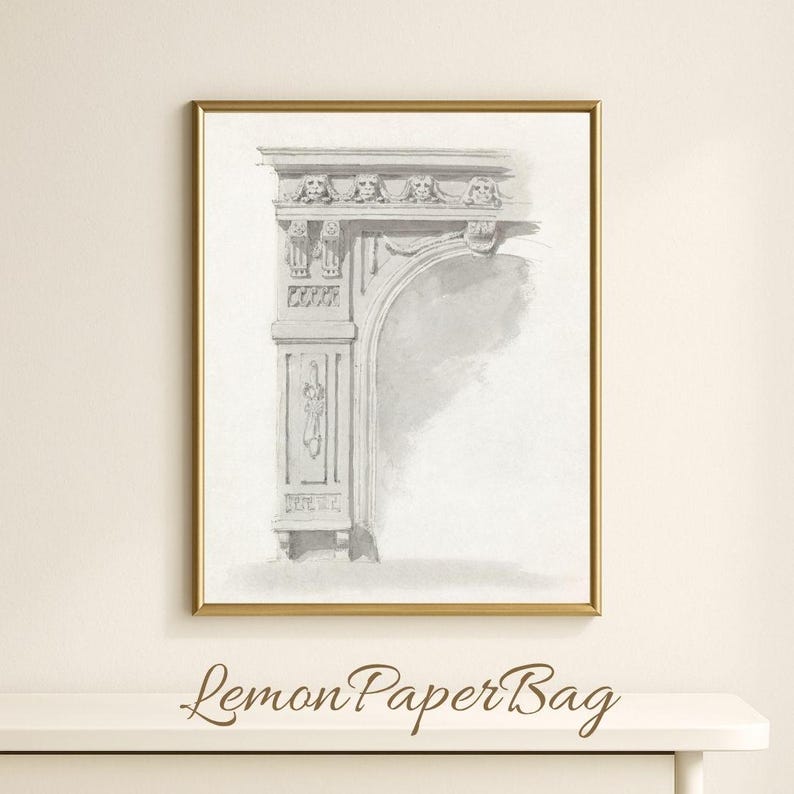 Architectural Sketch Wall Art, Ornamental Arched Entryway Drawing ...