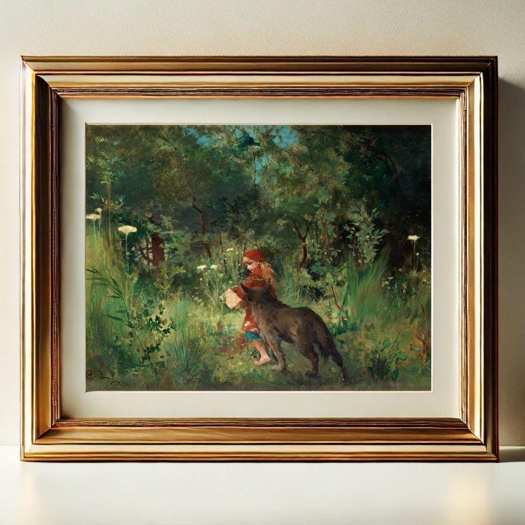 Carl Larsson Little Red Riding Hood Wall Art Print, Vintage Fairy Tale ...