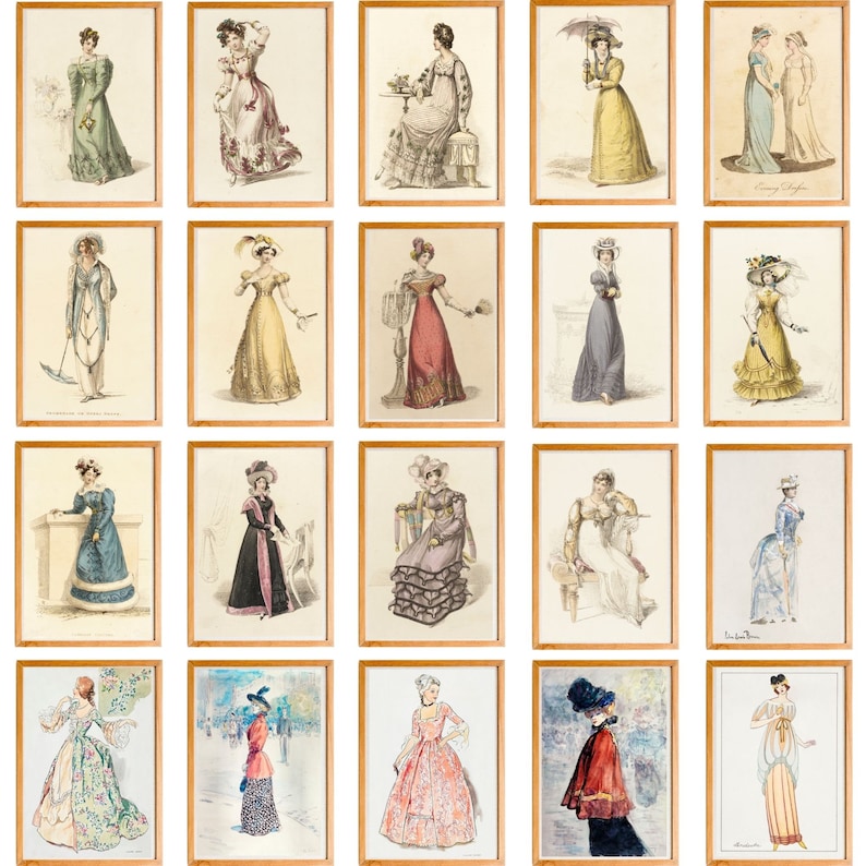 Vintage Fashion Illustration Set of 100, Historical Clothing Printable ...