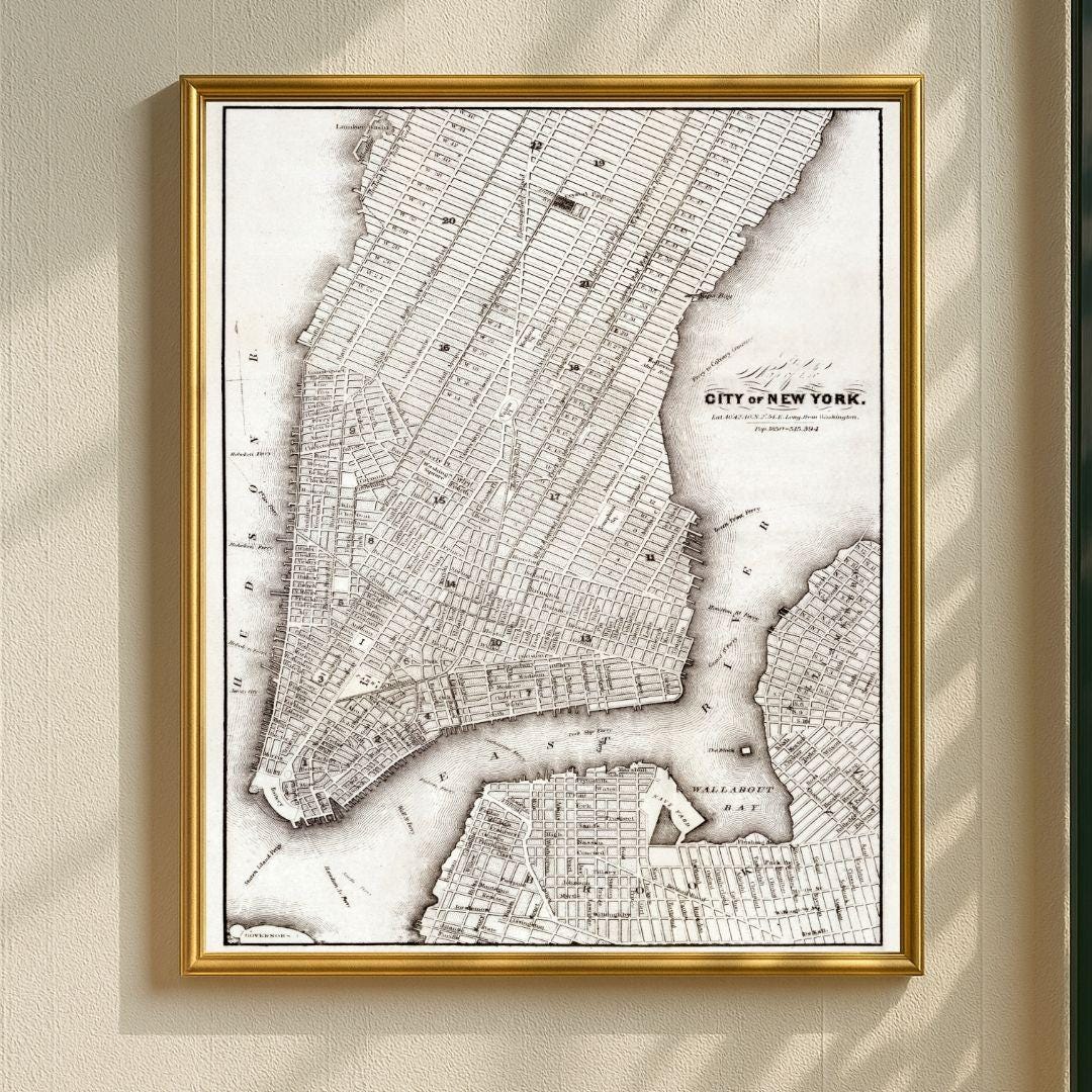 Vintage New York City Map, Printable Wall Art, Retro NYC Map Print ...