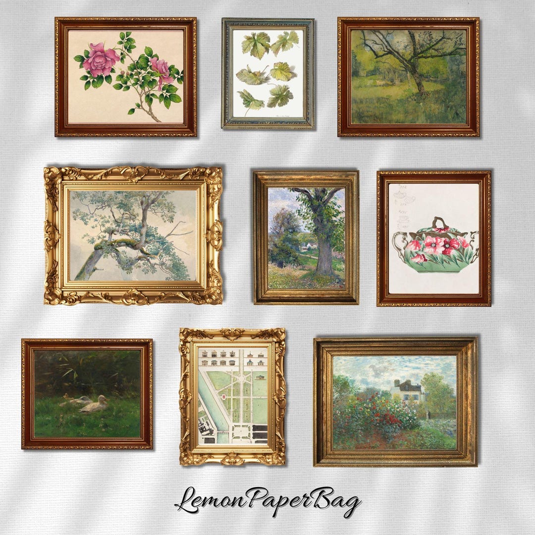 Vintage Green Cottagecore Wall Art Print Set of 9, Green Gallery Wall ...