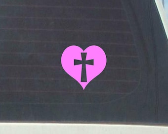 Cross Heart Car Decal - Etsy