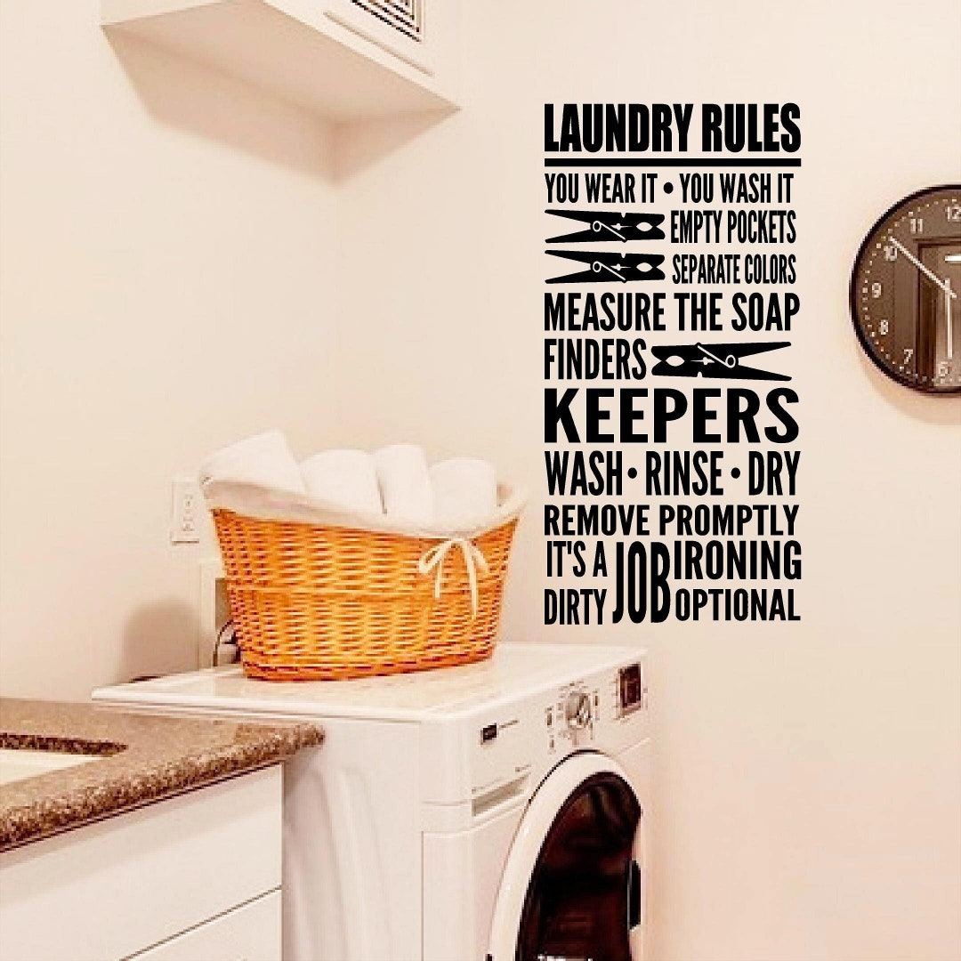 Laundry Rules Vinyl Wall Decal, Laundry Room Decal, Laundry Decal, Sign ...