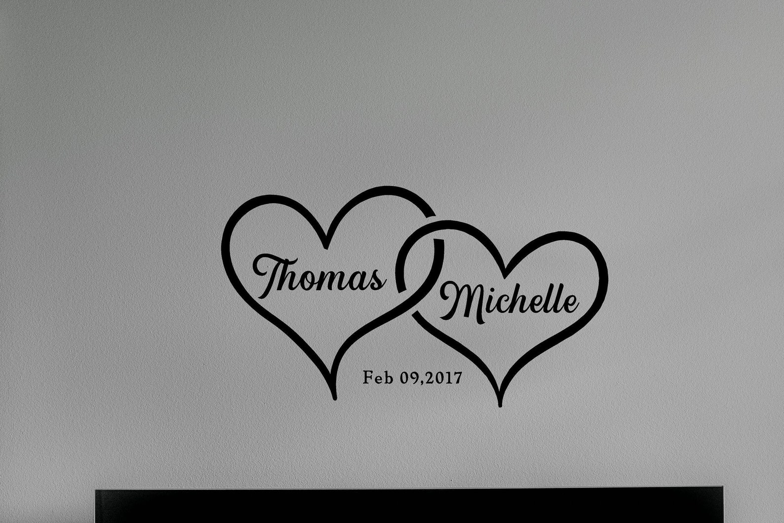 Personalized Two Hearts Joined With Names Vinyl Wall Decal | Etsy
