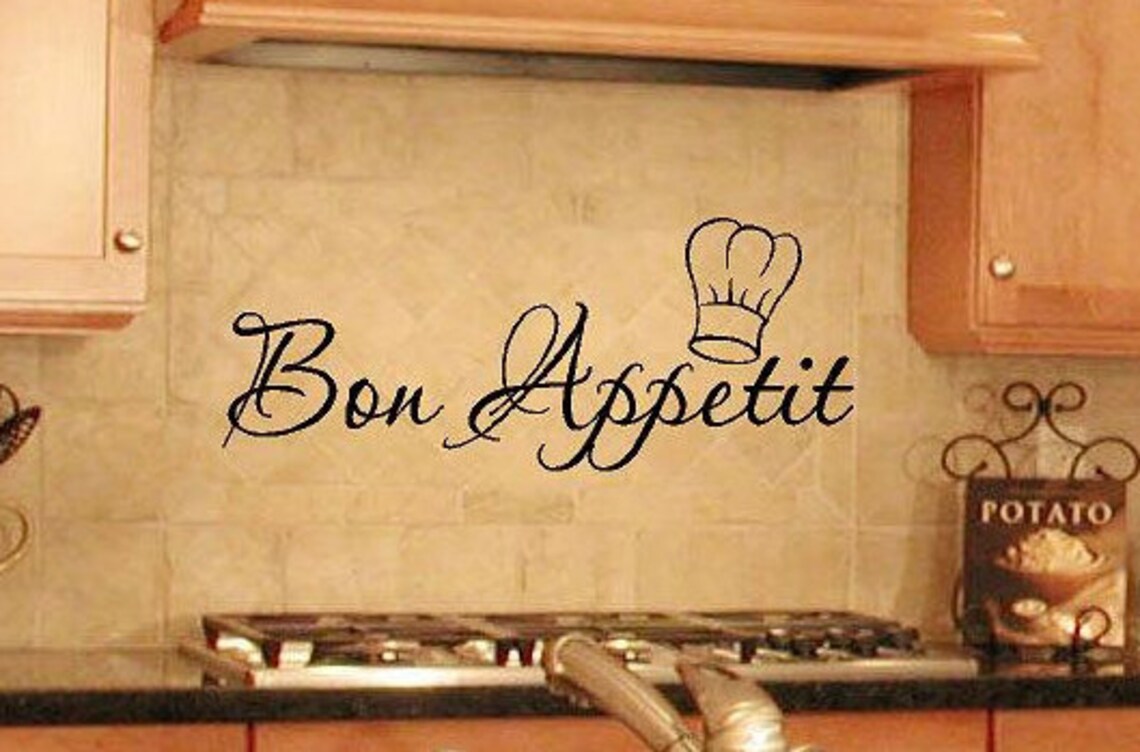 Bon Appetit With Chef Hat Vinyl Wall Decal. Kitchen Decor Bon | Etsy