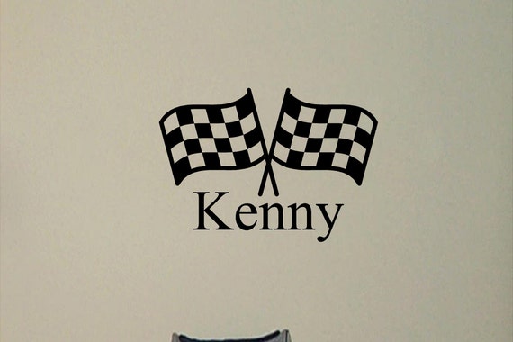 Checkered Flag With Personalized Name Vinyl Wall Decal Racing - Etsy
