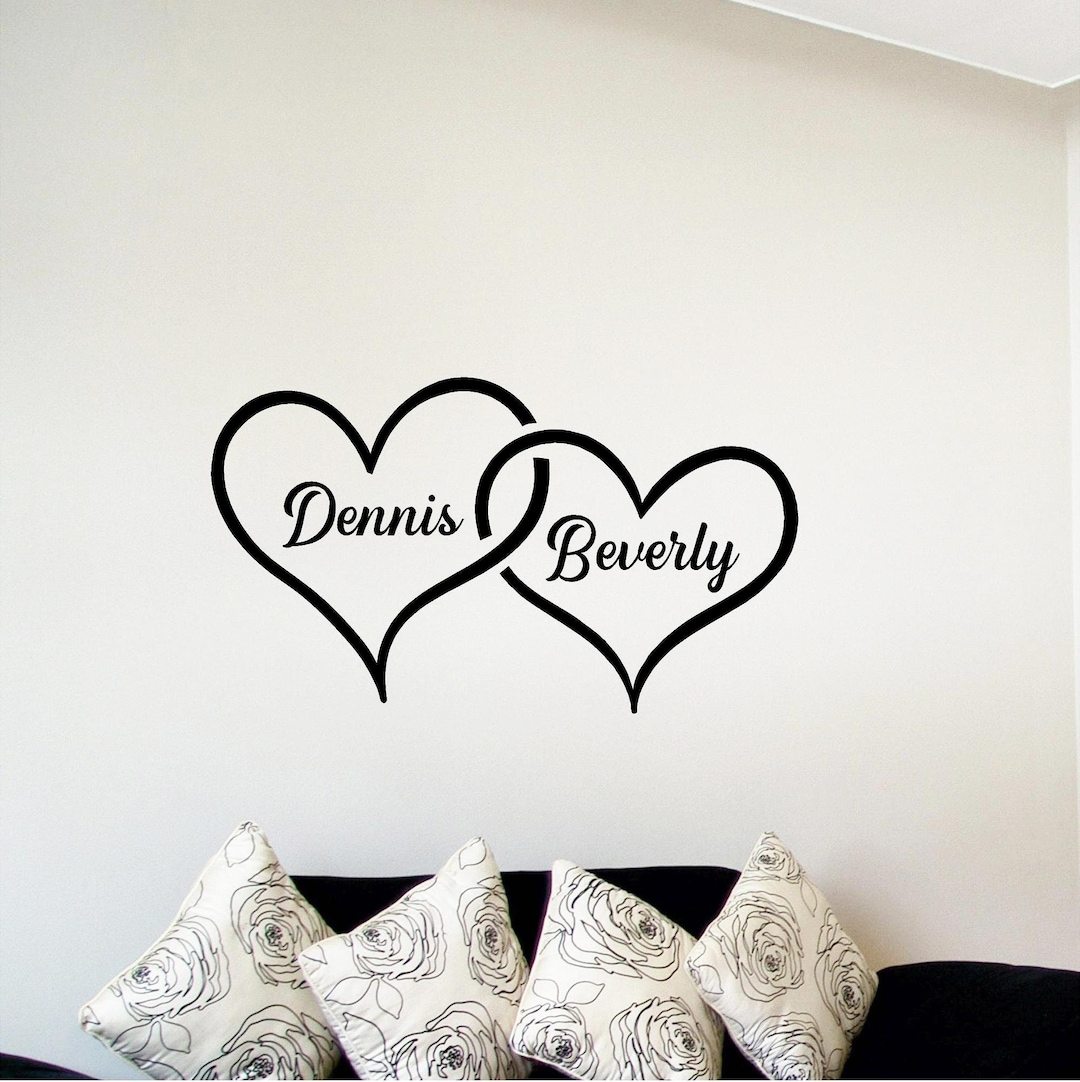 Personalized Two Hearts Joined With Names Vinyl Wall Decal ...