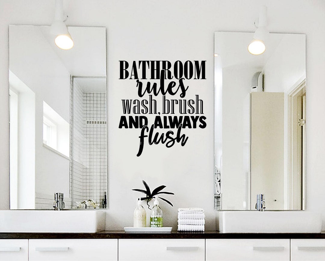 Funny Bathroom Rules Vinyl Wall Decal: Wash, Brush, Flush - Etsy