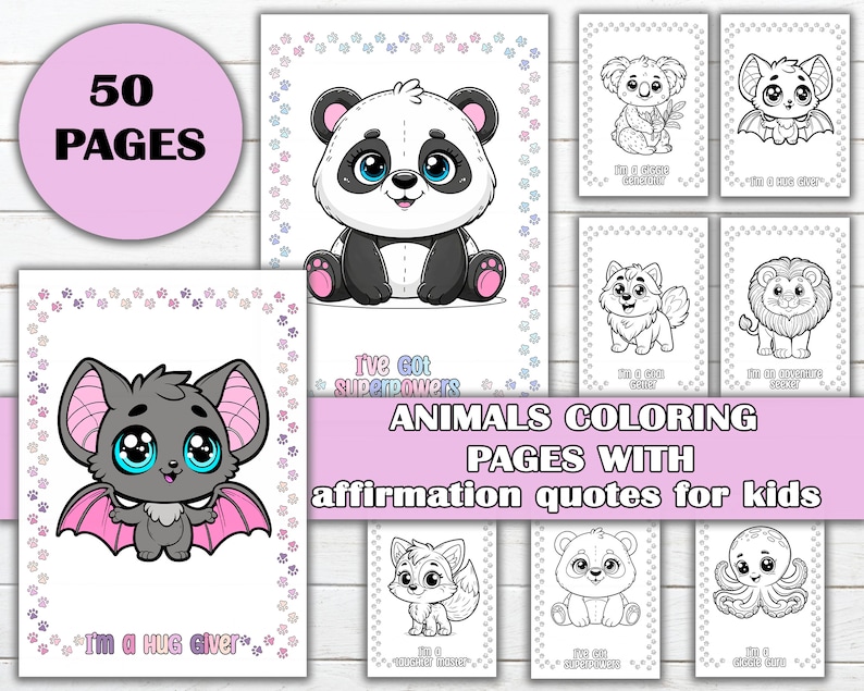 Cutes Animals Coloring Pages for Kids Animals Color Pages Affirmation ...