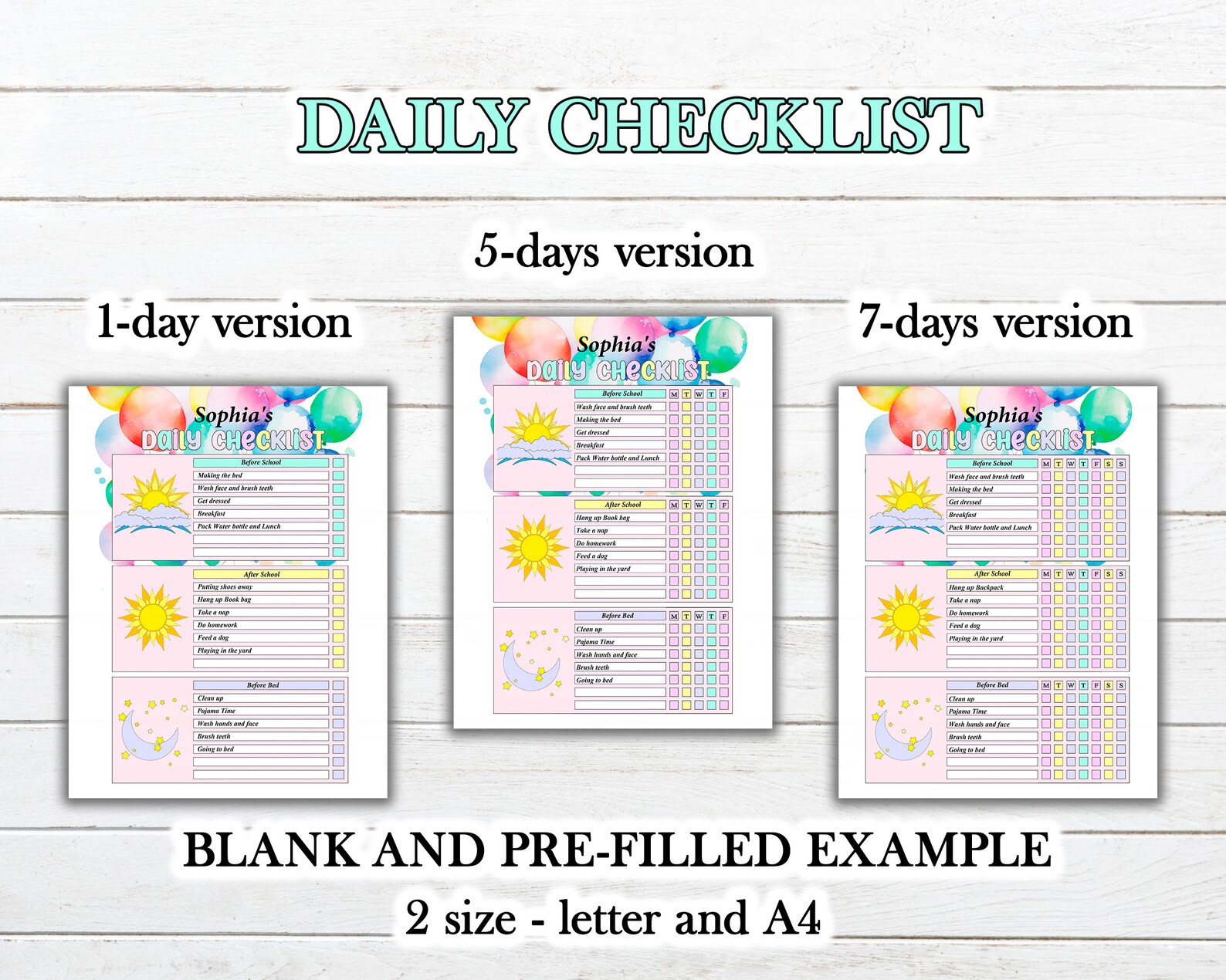 Kids Daily Schedule Kids Daily Chart Kids Daily Chore Chart Editable ...