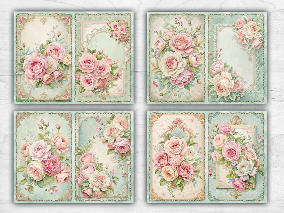 Shabby Chic Roses Junk Journal Pages Vintage Rose Junk Journal Pink ...