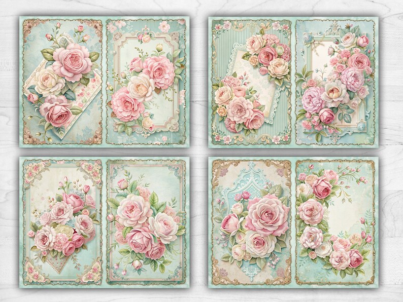 Shabby Chic Roses Junk Journal Pages Vintage Rose Junk Journal Pink ...