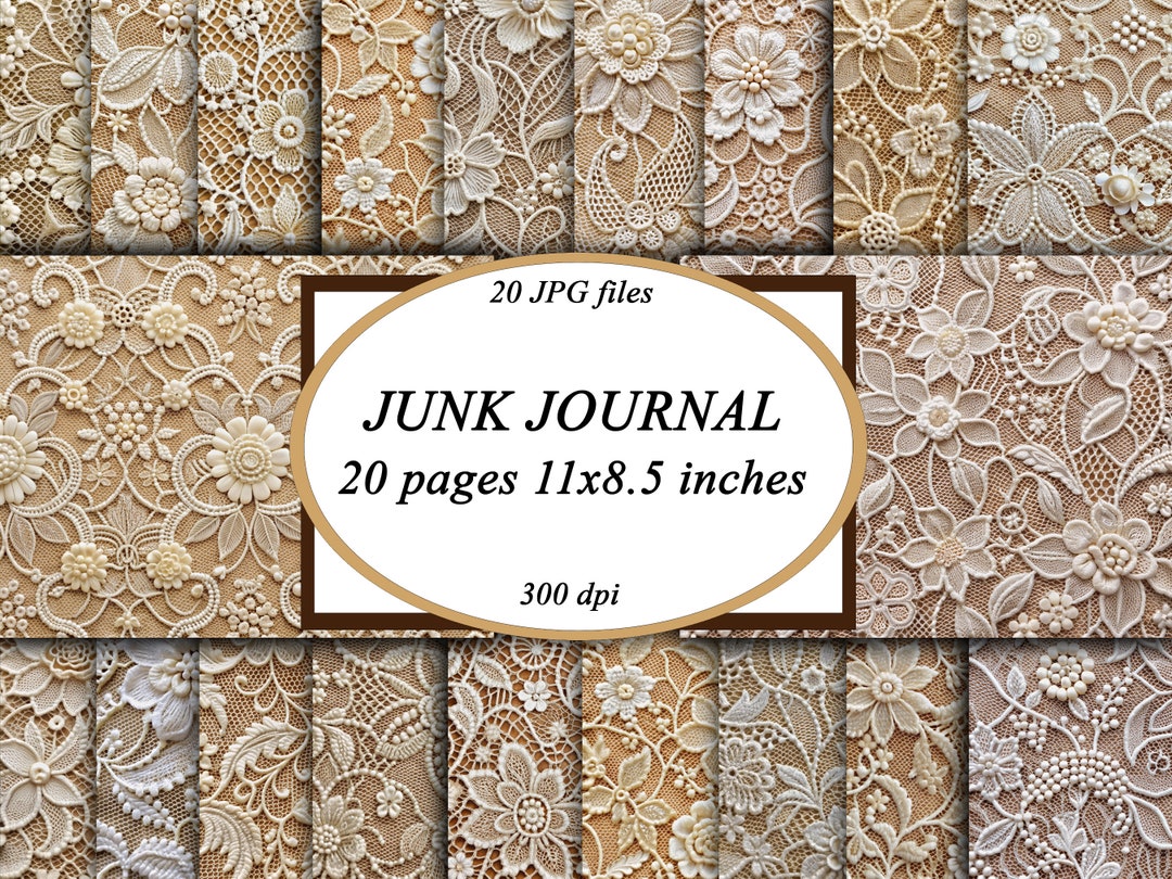 White Floral Lace Junk Journal Pages, Lace Decor Scrapbooking Paper ...