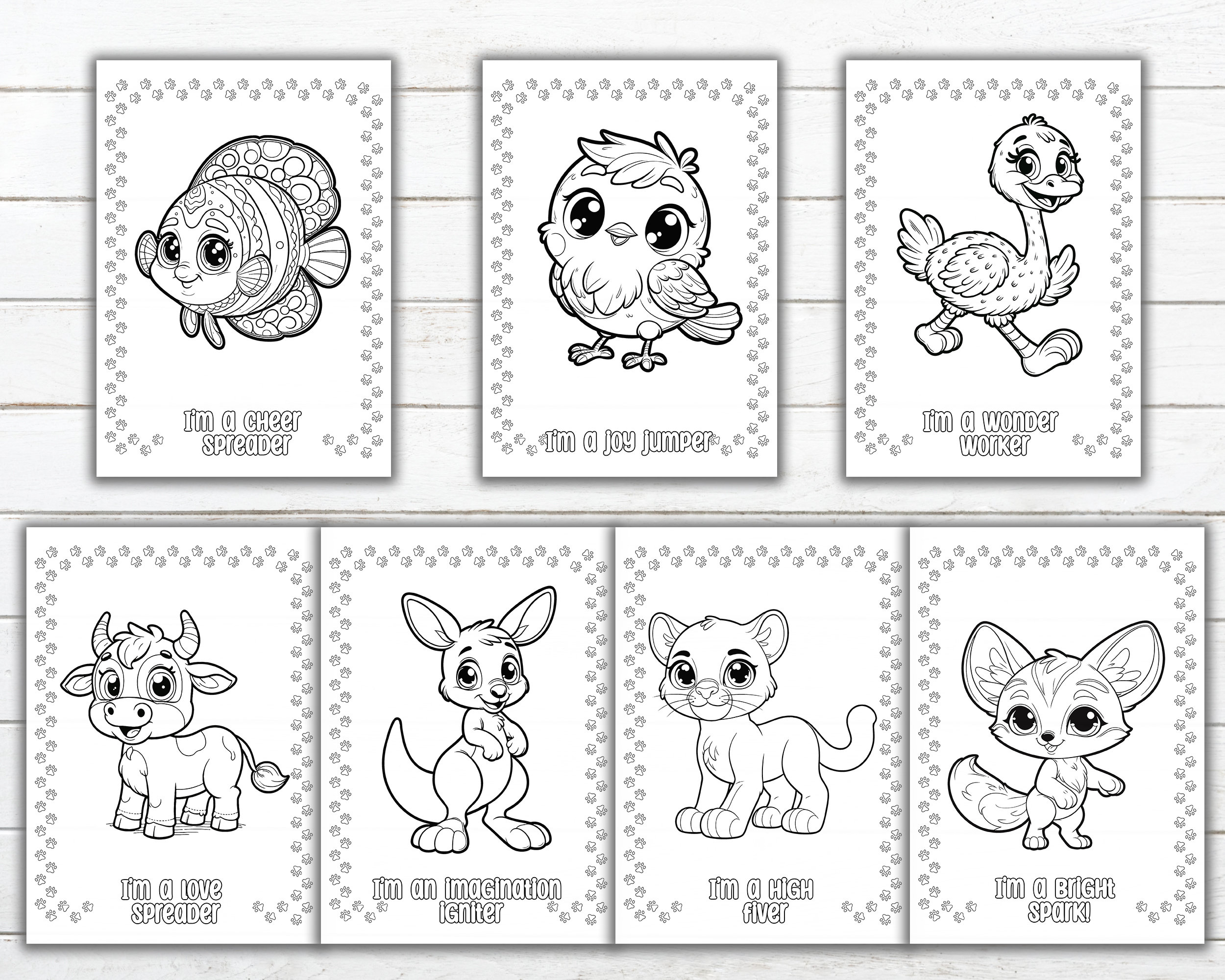 Cutes Animals Coloring Pages for Kids Animals Color Pages Affirmation ...